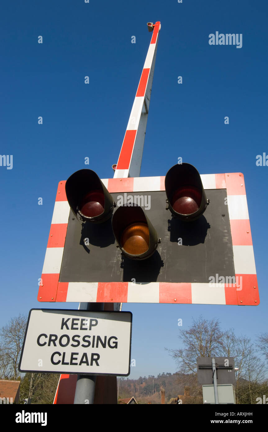 "Keep Crossing Clear" Sign at Level Crossing, Chilworth, Surrey, UK ...