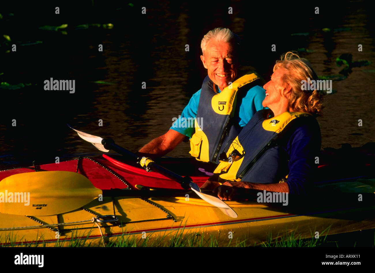 Senior couple kayaking Utah Stock Photo - Alamy