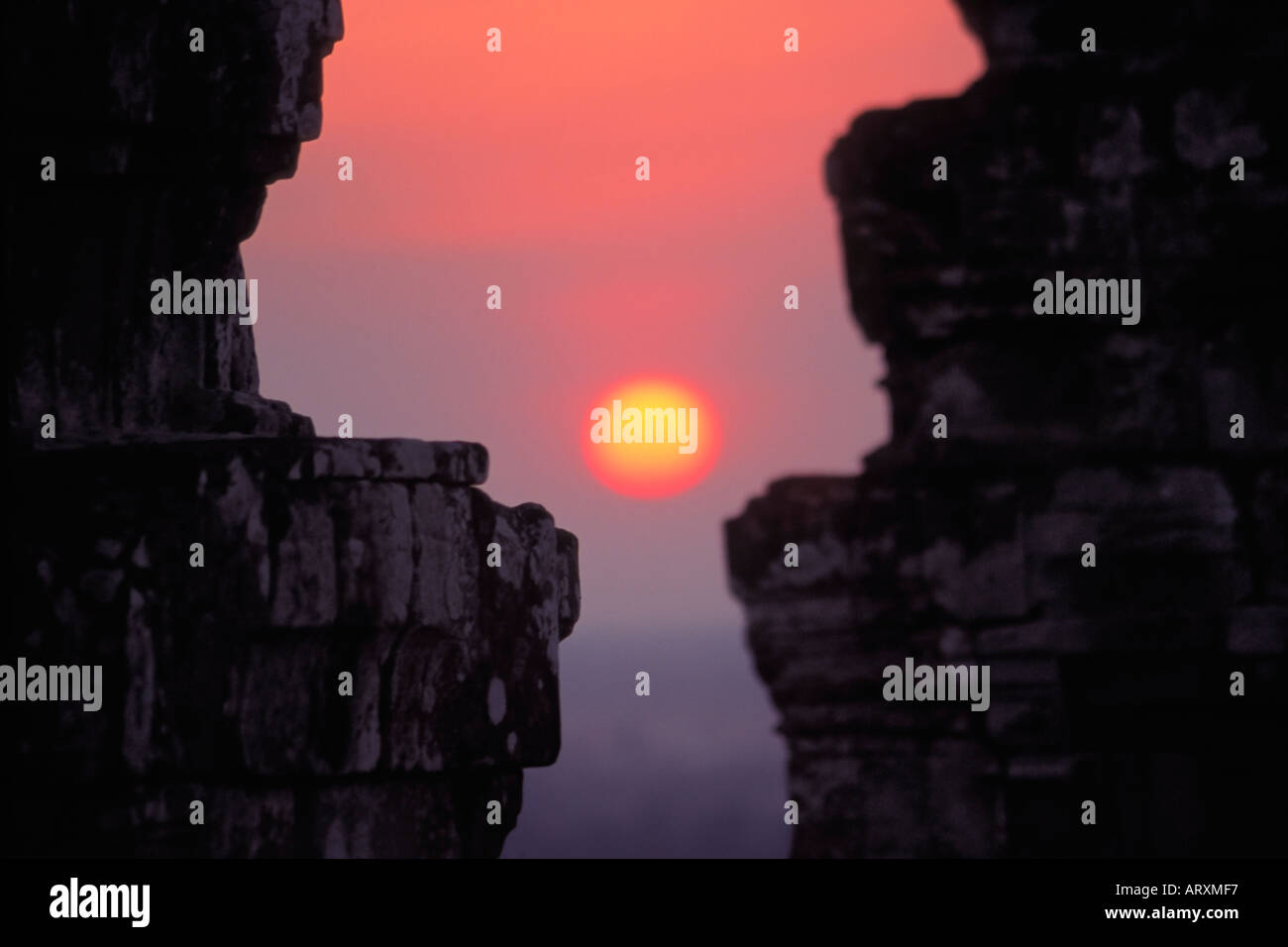 Sunset at the Phnom Bakheng temple of Angkor Wat near Siem Reap ...