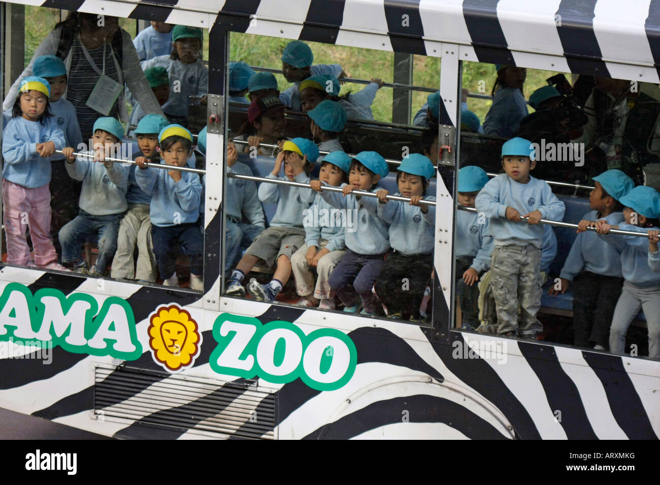 Kindergarten Children in a Lion Bus at Tama Zoo Tokyo Japan Stock Photo ...