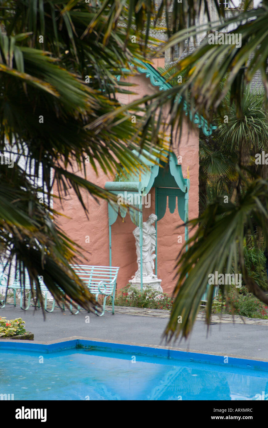 Portmeirion Wales blue swimming pool Stock Photo - Alamy