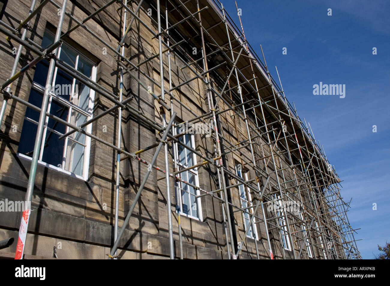 Scaffolding during restoration of old Market Hall in Alnwick ...