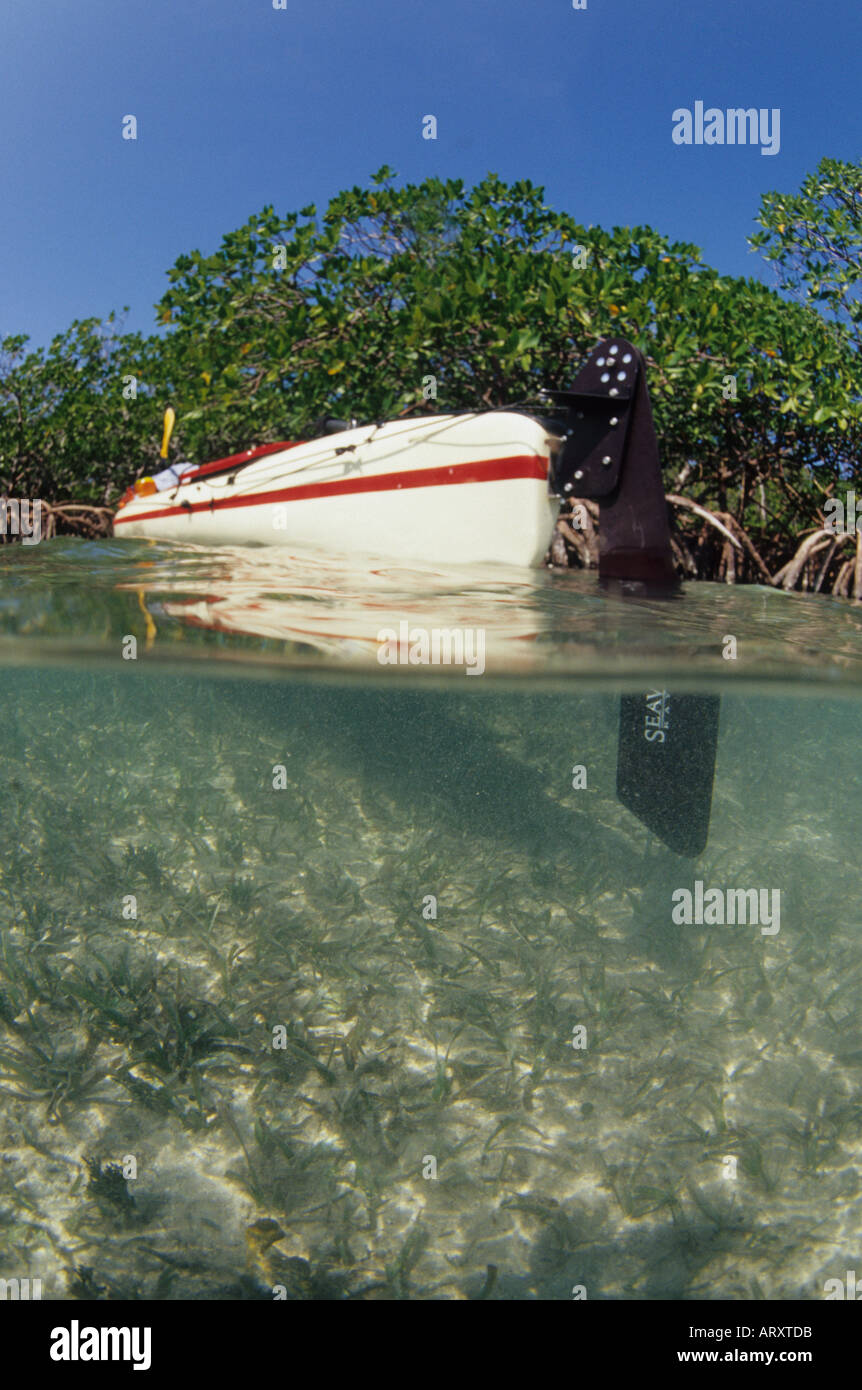 Sea kayaking in Belize, Belize Barrier Reef, Tobacco Caye Stock Photo ...
