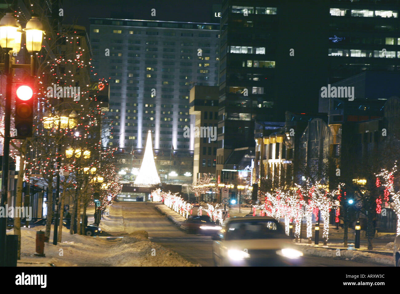 Christmas lights on trees on the streets of Montreal Stock Photo - Alamy