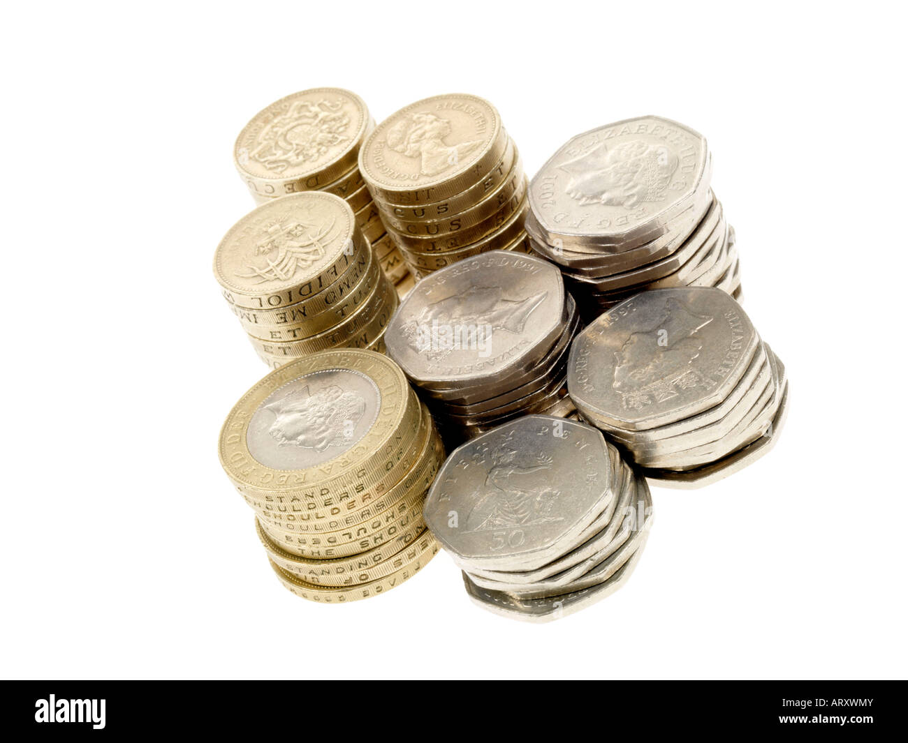 50 pence pile hi-res stock photography and images - Alamy