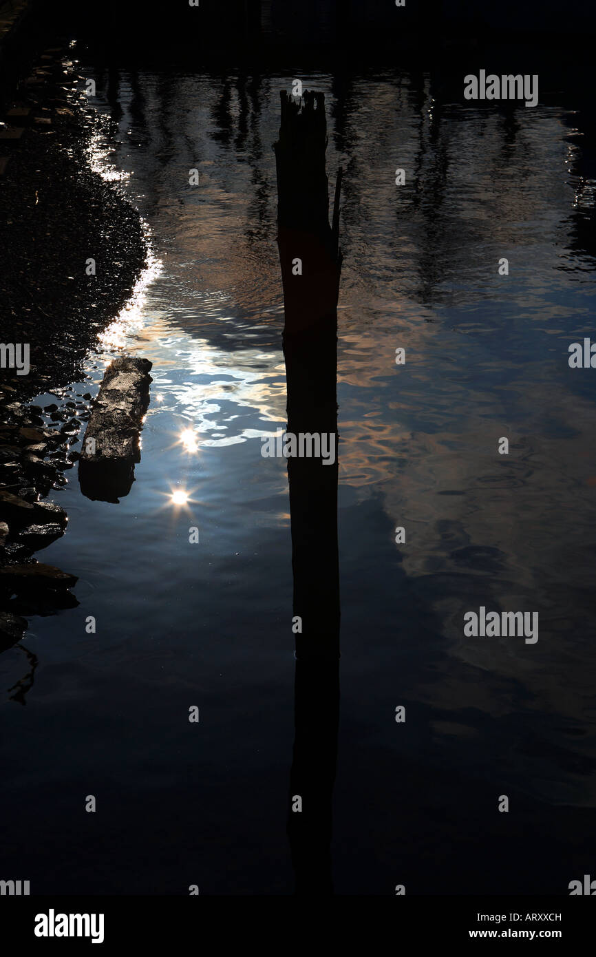 Reflection of pole in water Stock Photo - Alamy