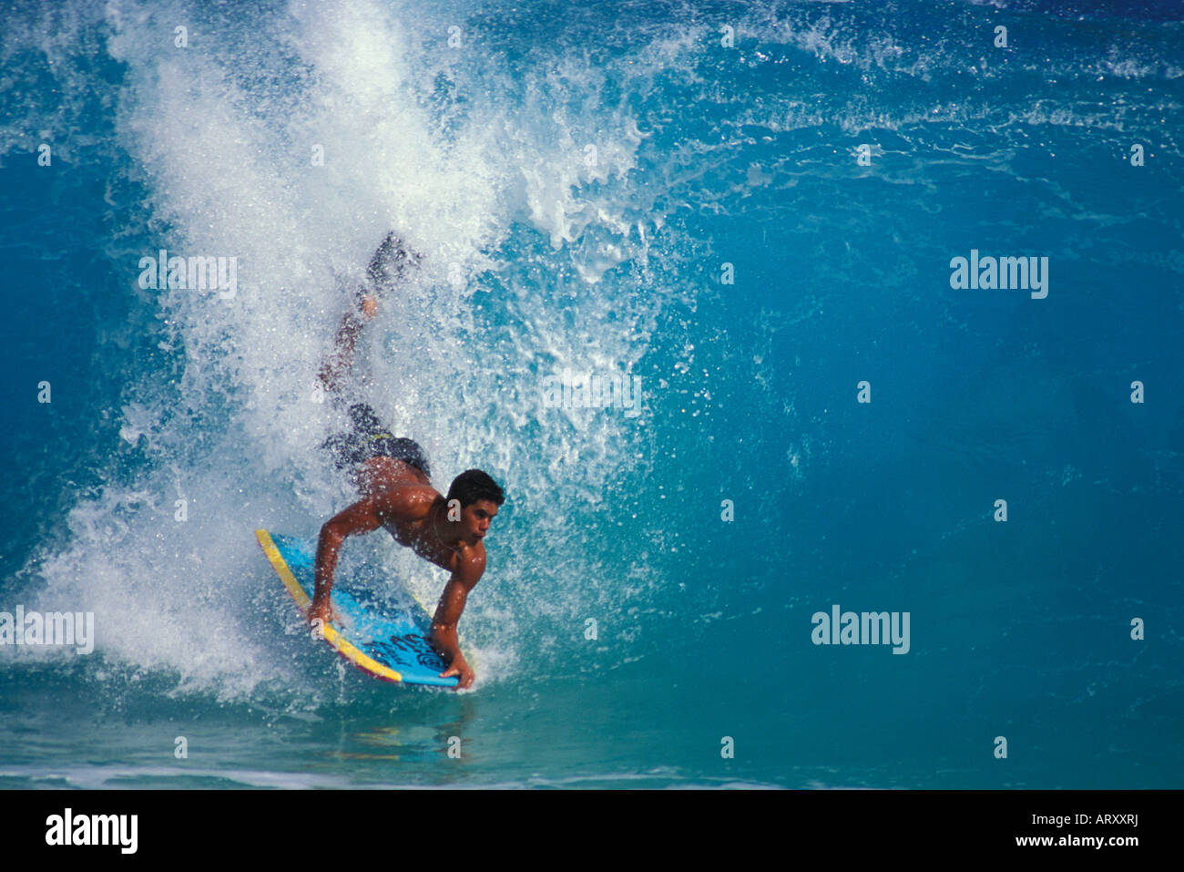 Body boarding at sandys beach on Oahu Stock Photo - Alamy