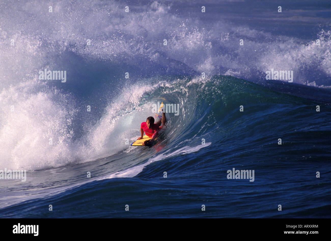 Body boarding at ehukai beach on the north shore on Oahu Stock Photo ...