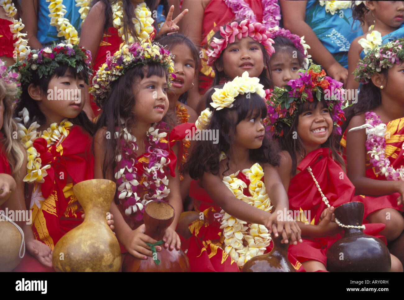 Leis adore the keiki (children) hula dancers at a Kamehameha Day ...