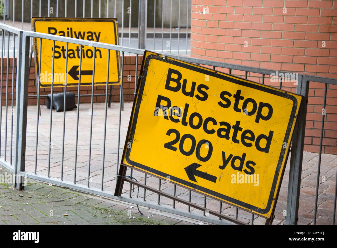 Bus stop relocated 200 yds Stock Photo - Alamy
