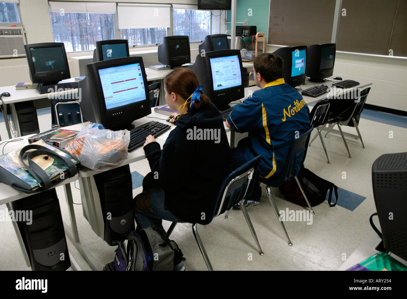 High school students work in a computer laboratory Stock Photo - Alamy