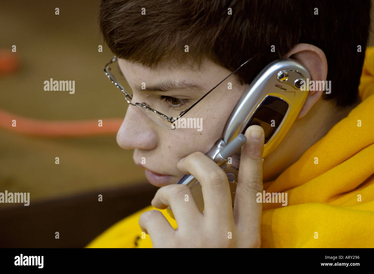 High school male student makes a telephone cellular phone call Stock ...