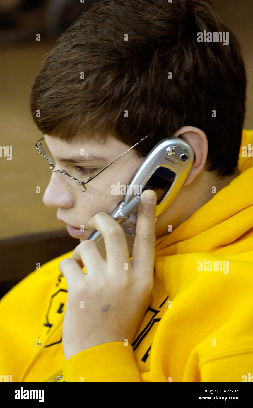 High school male student makes a telephone cellular phone call Stock ...