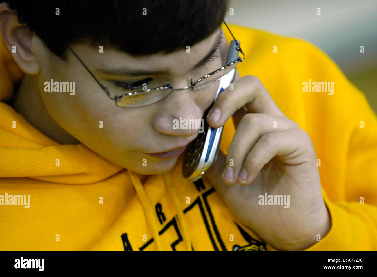 High school male student makes a telephone cellular phone call Stock ...