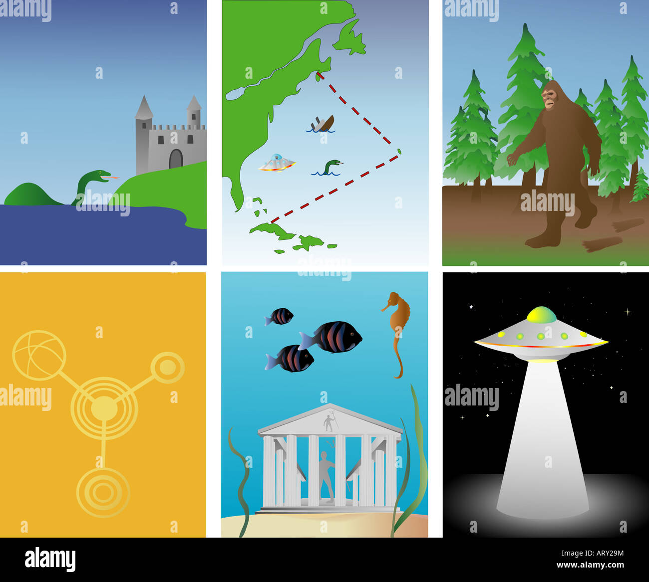 vector illustration of famous mysterious and paranormal events around ...