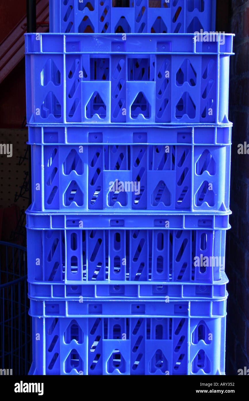 Stacked blue crates Stock Photo - Alamy