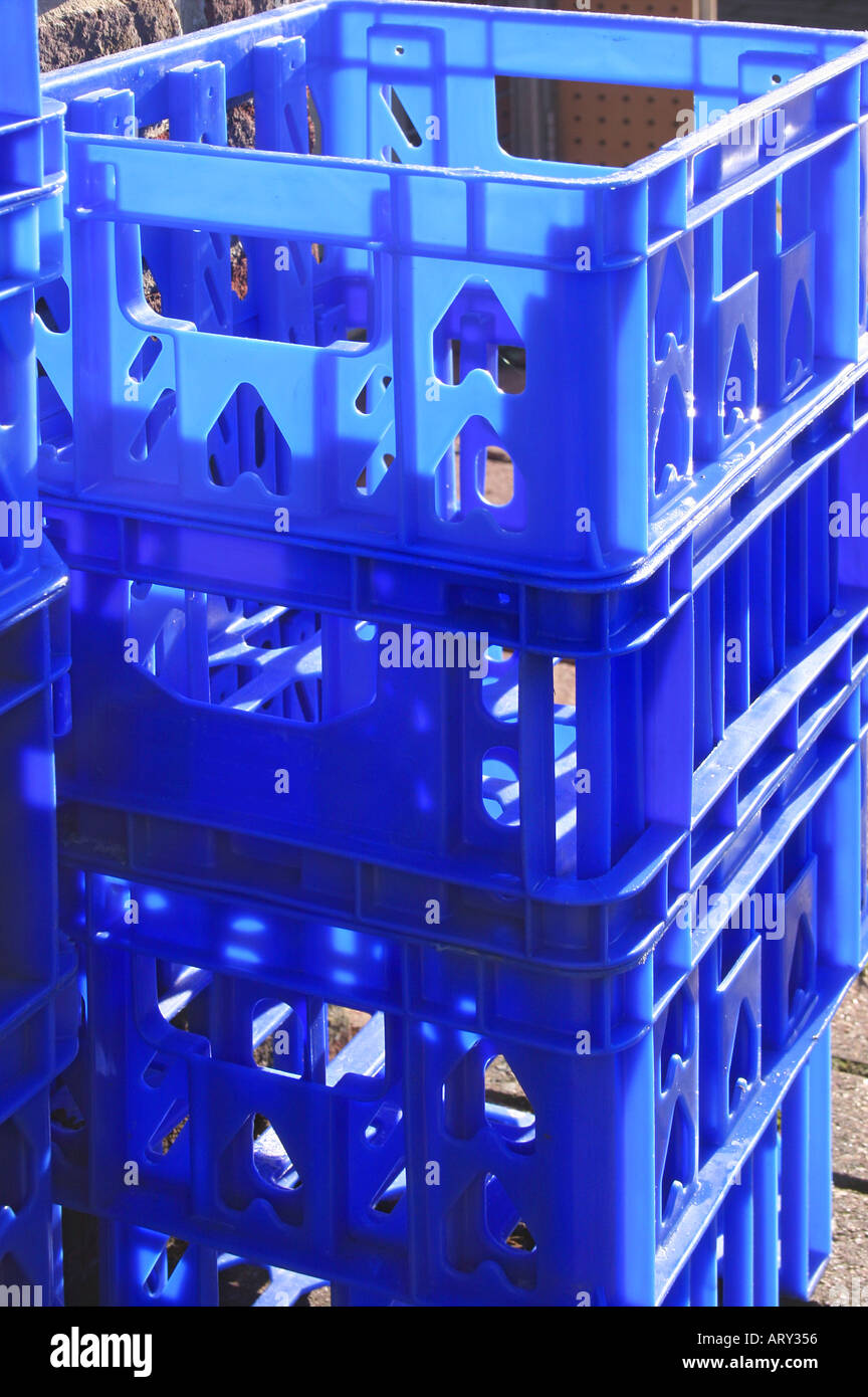 Stacked blue crates Stock Photo - Alamy