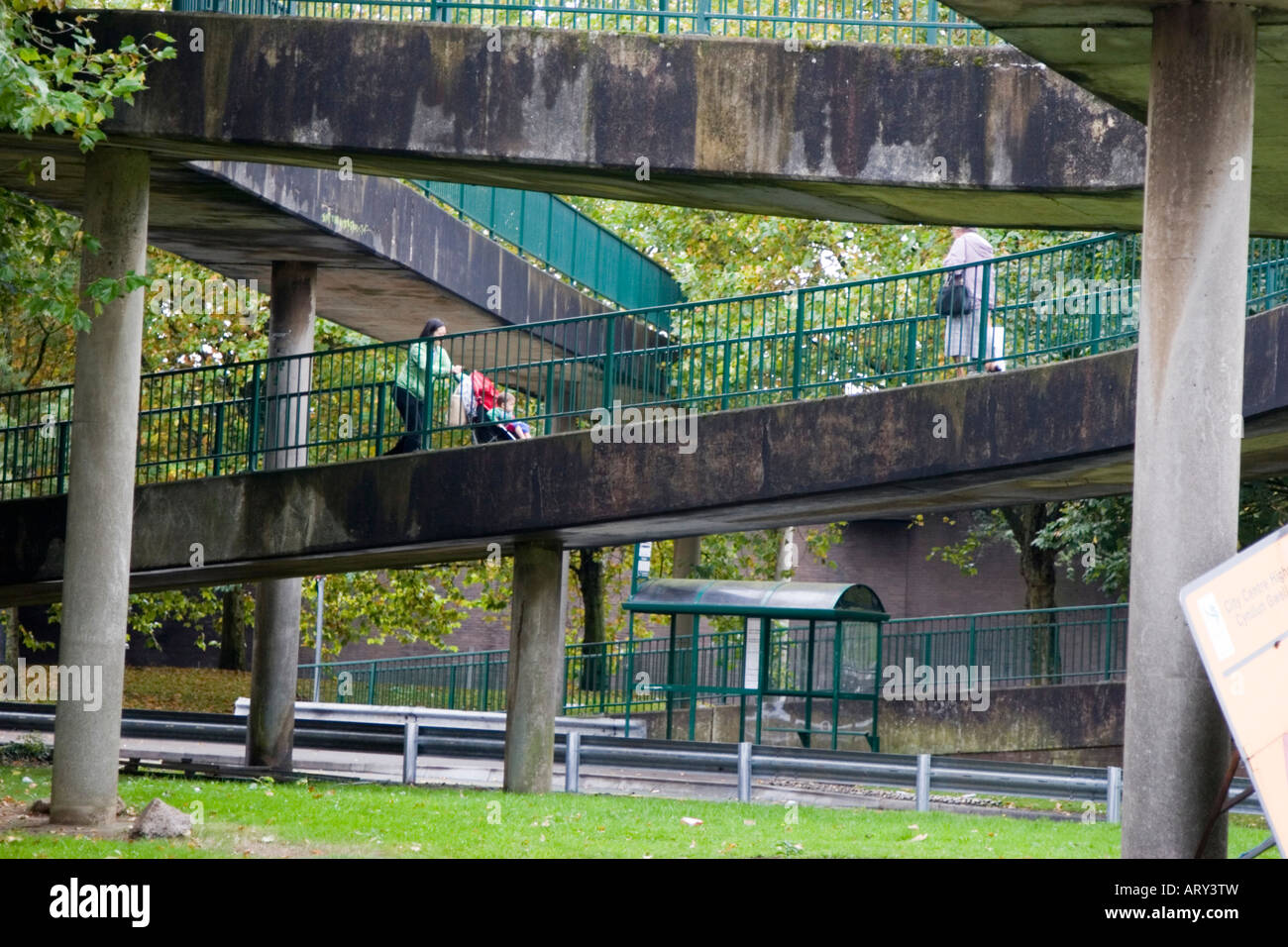 Elevated concrete walkway for pedestrians crossing the road Stock Photo ...