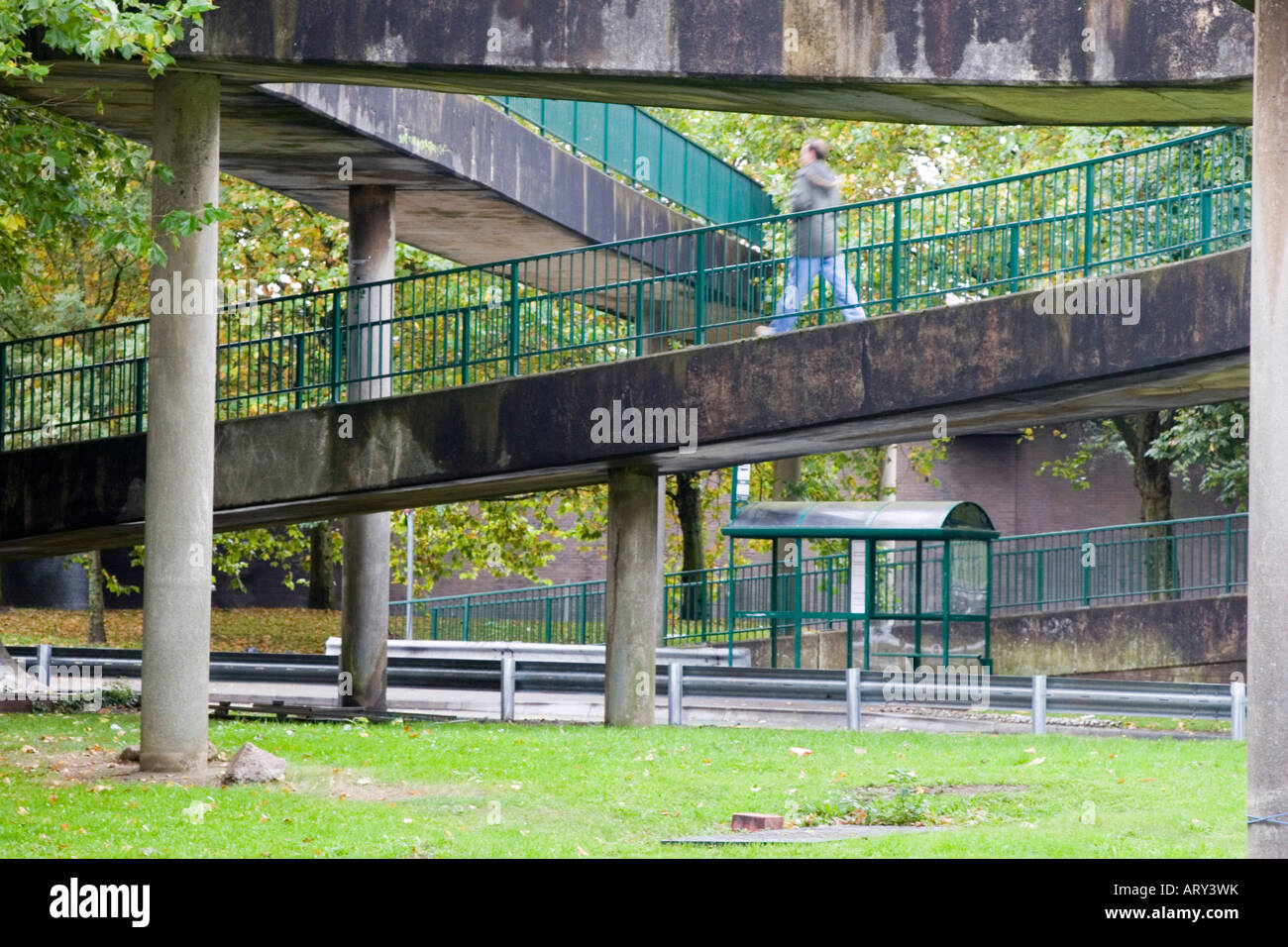 Elevated concrete walkway for pedestrians crossing the road Stock Photo ...