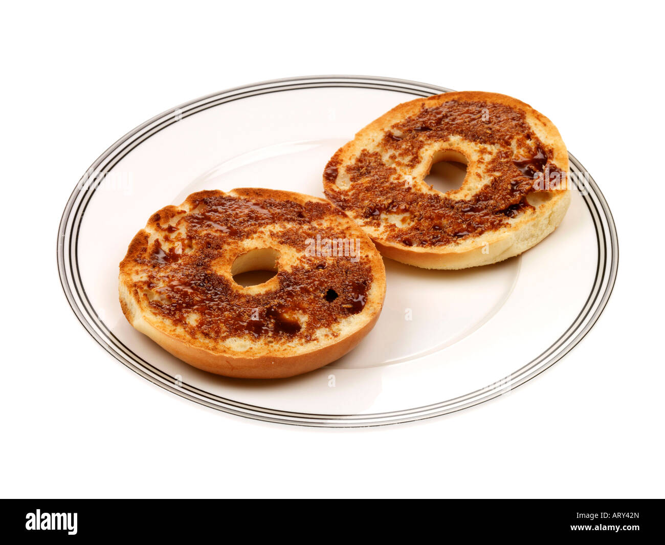 Toasted bagels on plate Cut Out Stock Images & Pictures - Alamy