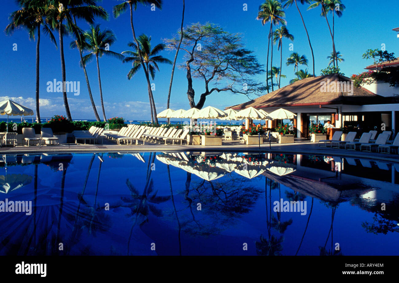 Swimming pool and deck at Halekulani Hotel, which is located on the ...