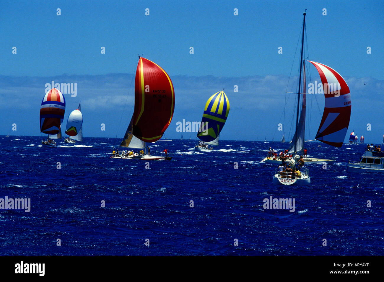 Boats at sea for the Pan Am Clipper Cup of 1984 in Honolulu Stock Photo ...