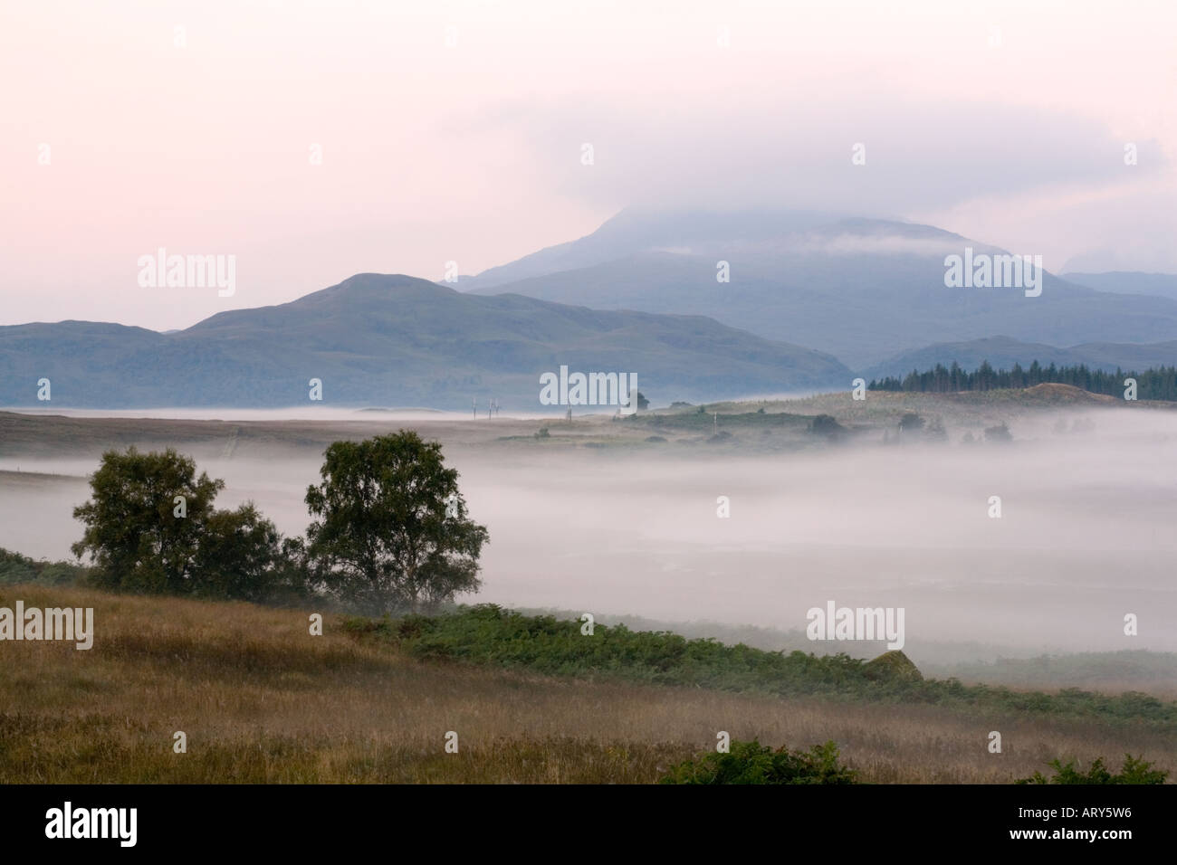 Misty morning landscape Isle of Mull, Scotland, United Kingdom Stock ...