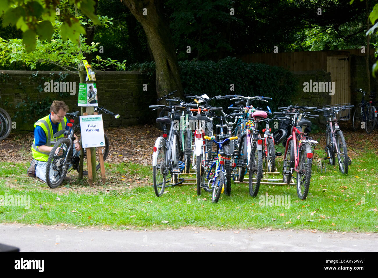 Designated bicycle parking area at an enviromental event Stock Photo ...
