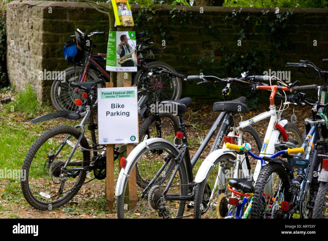 Designated bicycle parking area at an enviromental event Stock Photo ...