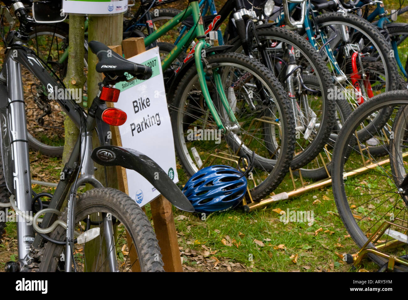 Designated bicycle parking area at an enviromental event Stock Photo ...