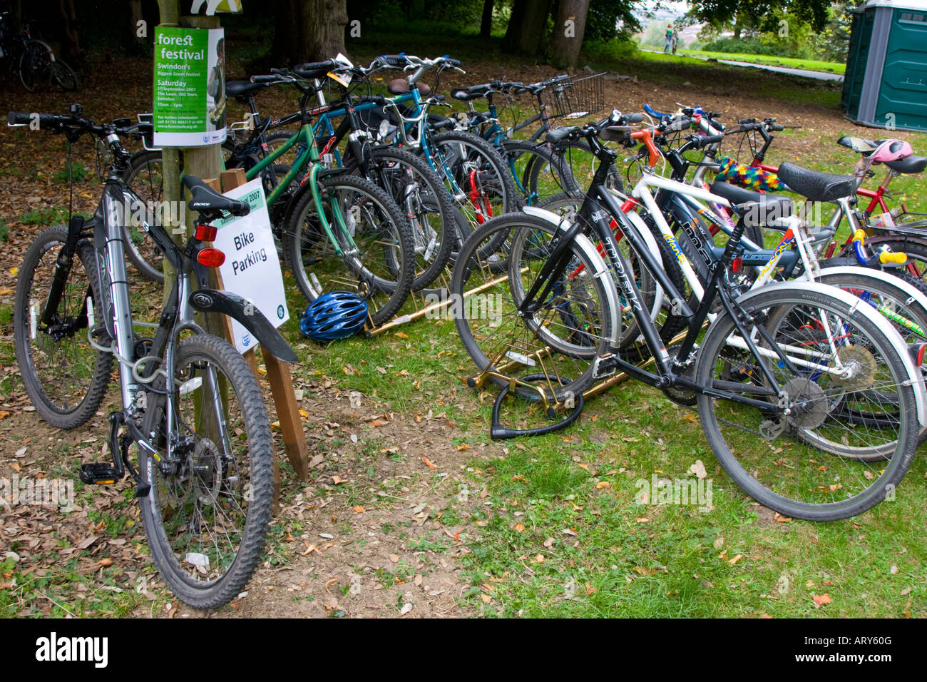 Designated bicycle parking area at an environmental event Stock Photo ...