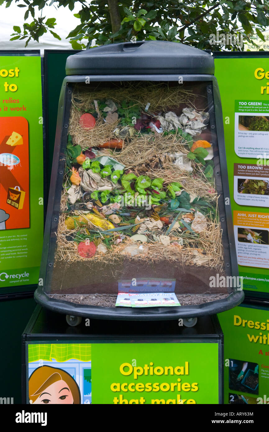 Cutaway compost bin to show section through rotting food waste inside ...