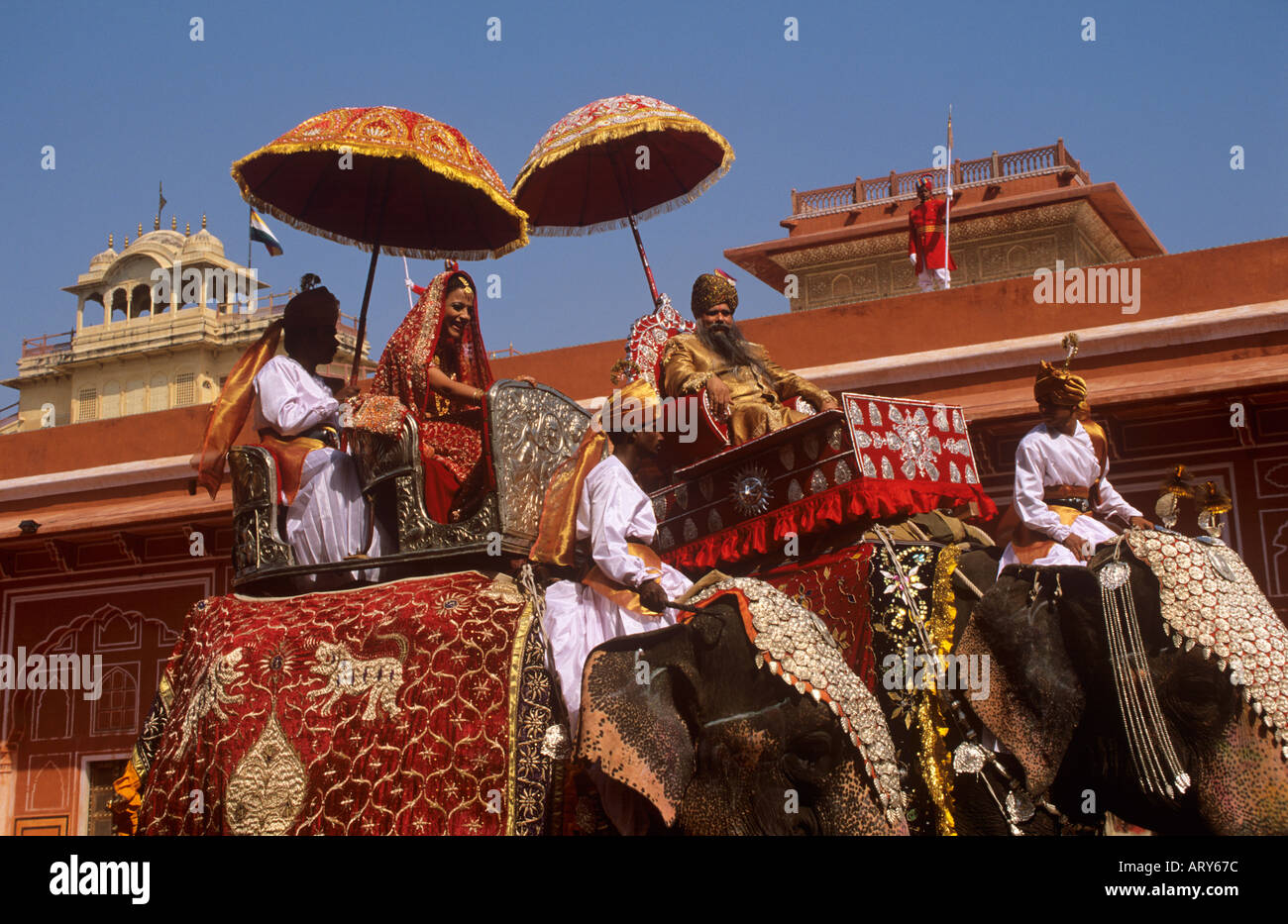Indian elephants with riders hi-res stock photography and images - Alamy
