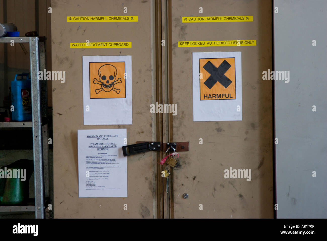 Water treatment chemical locker Stock Photo - Alamy
