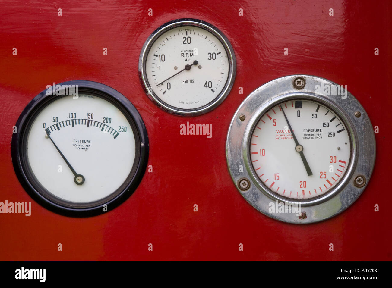 Instrument panel with three circular dials Stock Photo - Alamy