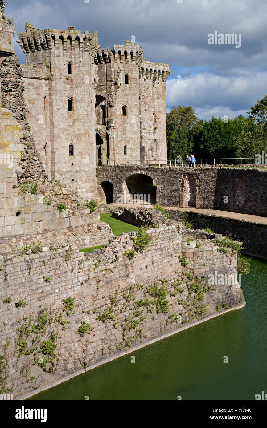 Moat and ruined towers Ragland Castle Monmouthshire Wales UK Stock ...