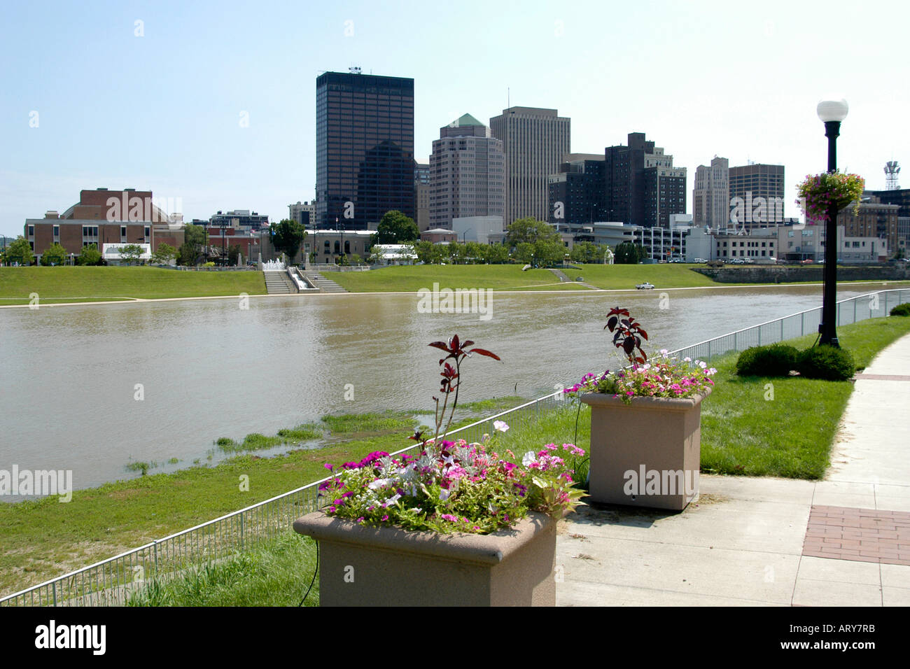 Skyscraper towers and buildings in downtown Dayton Ohio with the Great ...