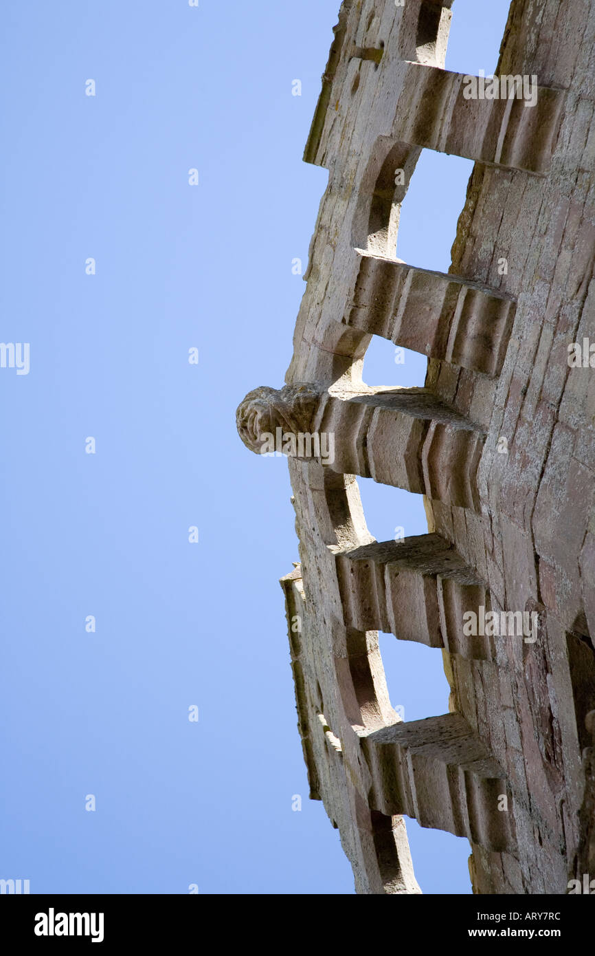 Gargoyle on gate tower machiocolations Raglan Castle Monmouthshire ...