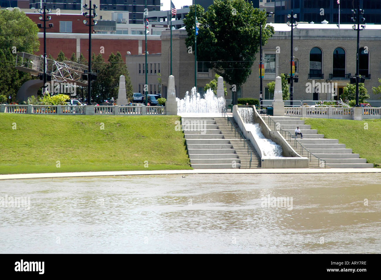 The riverfront Metro Park Fountains in Dayton City Ohio Stock Photo - Alamy