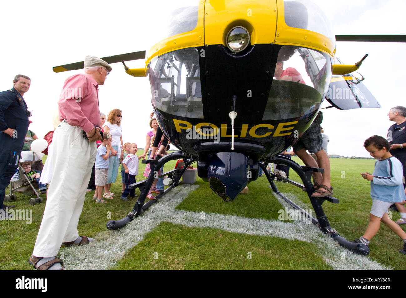 Police helicopter and air ambulance on the ground for public inspection ...