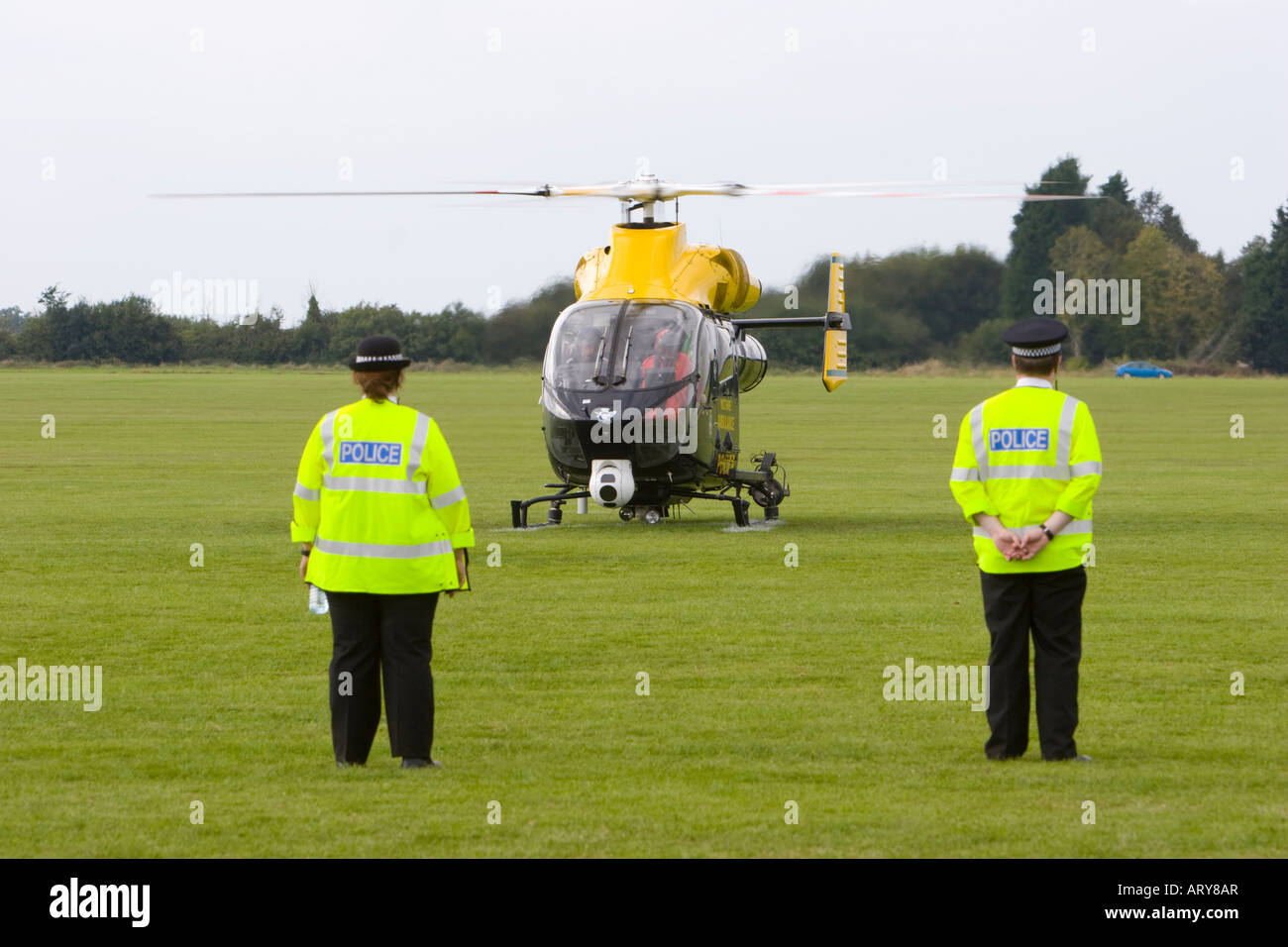 Police helicopter taking off in response to emergency call Stock Photo ...