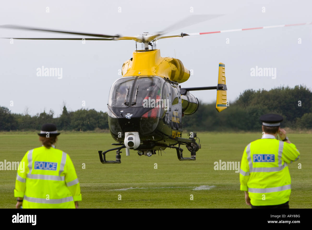 Police helicopter taking off in response to emergency call Stock Photo ...