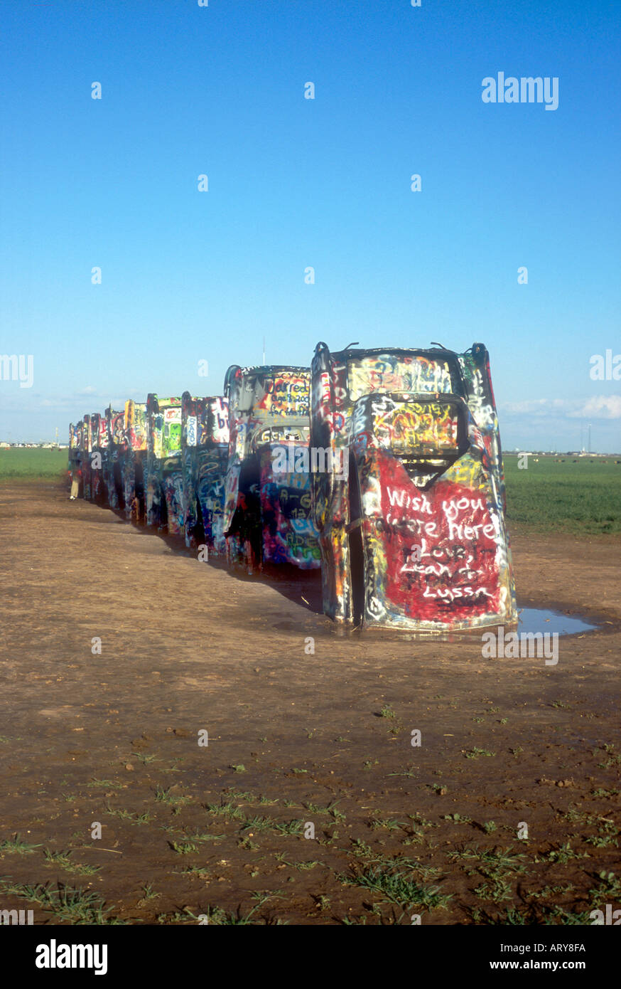 The Cadillac Ranch installation on old Route 66 near Amarillo, Texas ...