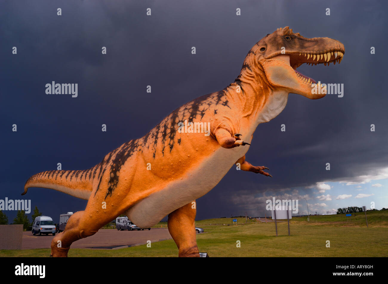 Dinosaur rampage Milk River Visitor Centre Alberta Stock Photo - Alamy