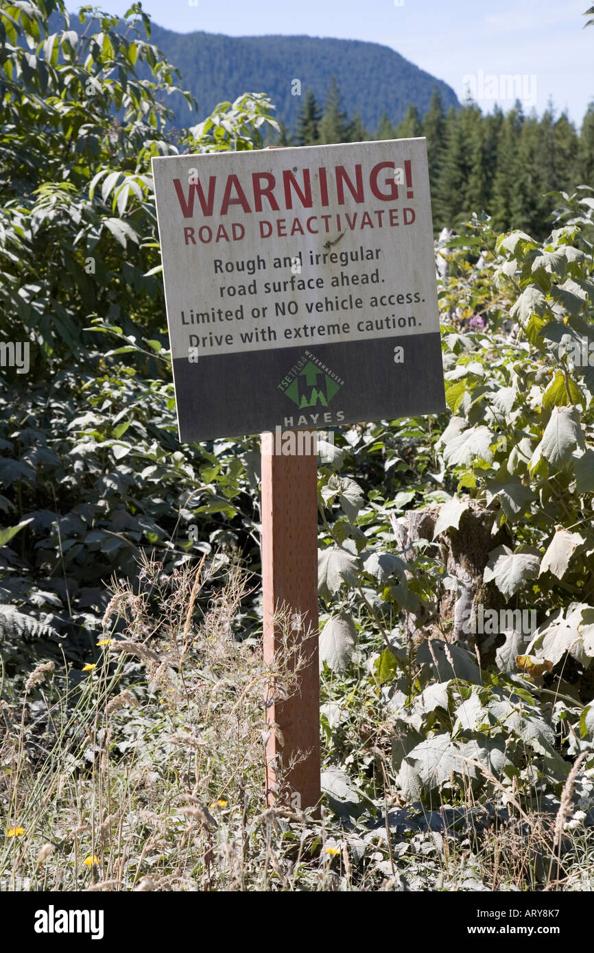 Deactivated logging road sign near Bamfield Vancouver island Canada ...