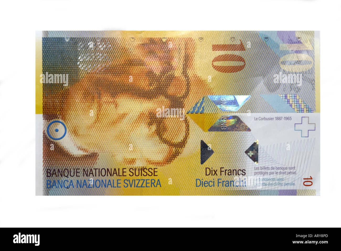 Ten Swiss Franc note against a awhite background Stock Photo - Alamy