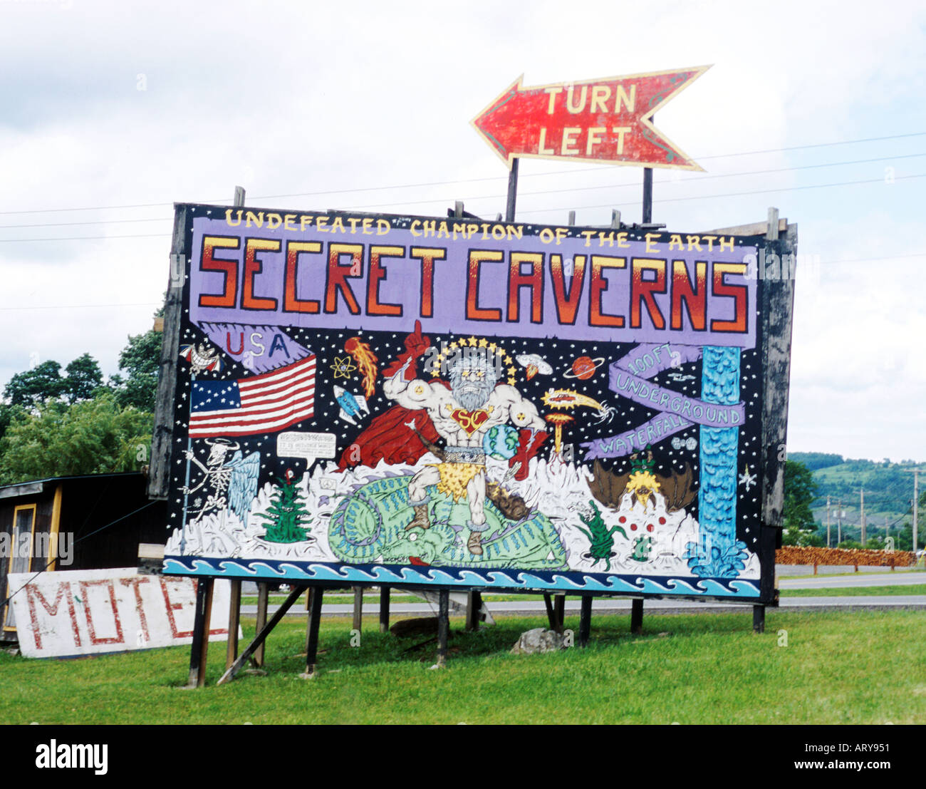 Secret Caverns sign for an underground cave attration in Cobbleskill ...