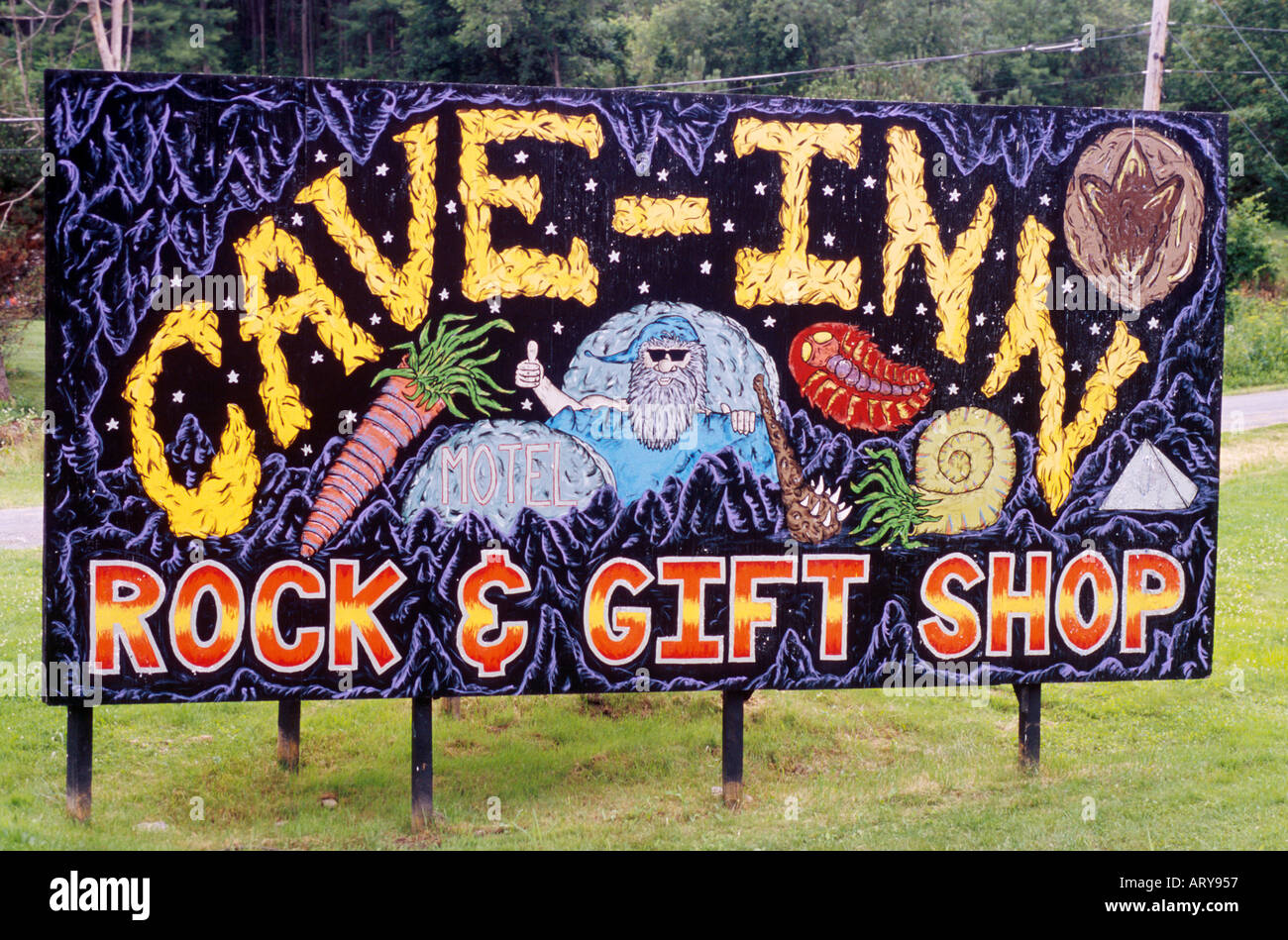 Secret Caverns sign for an underground cave attration in Cobbleskill ...