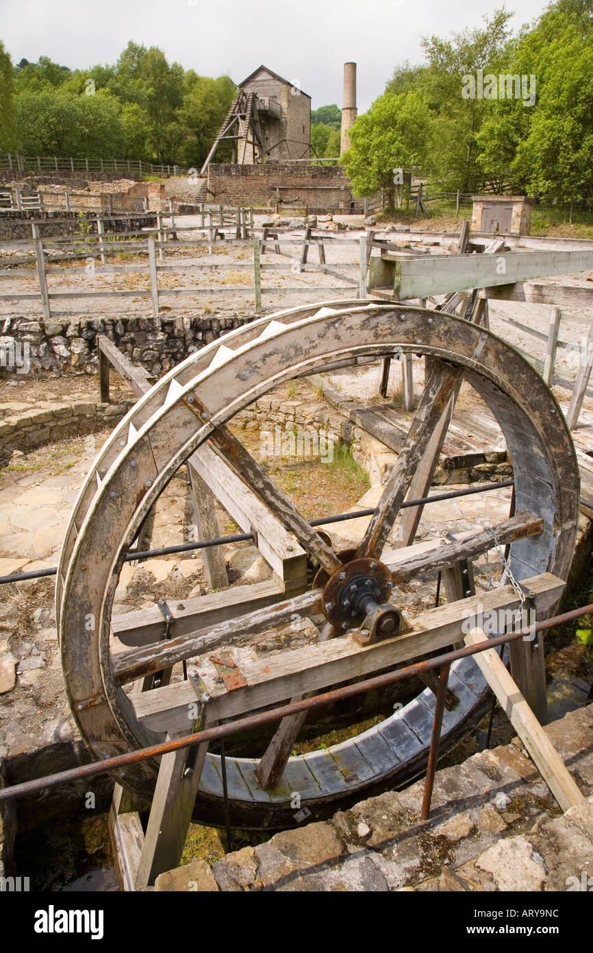 Waterwheel with Meadow Shaft engine house and chimney in background ...
