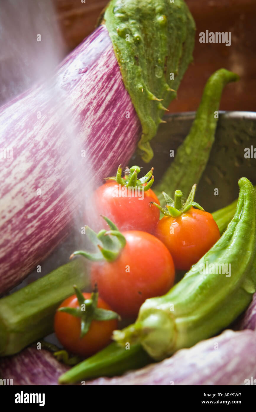 Washing organic vegetables Stock Photo - Alamy